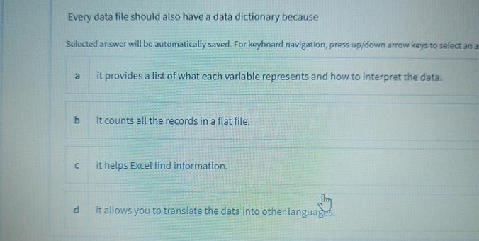 Solved Every data file should also have a data dictionary | Chegg.com