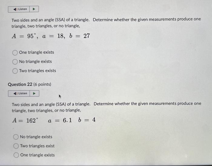 Solved Two sides and an angle (SSA) of a triangle. Determine | Chegg.com