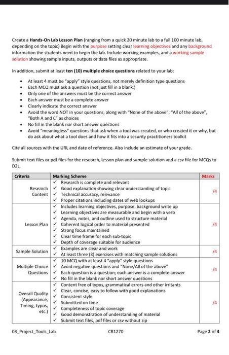 Prepare a Security Lab Lesson Plan on one of the | Chegg.com