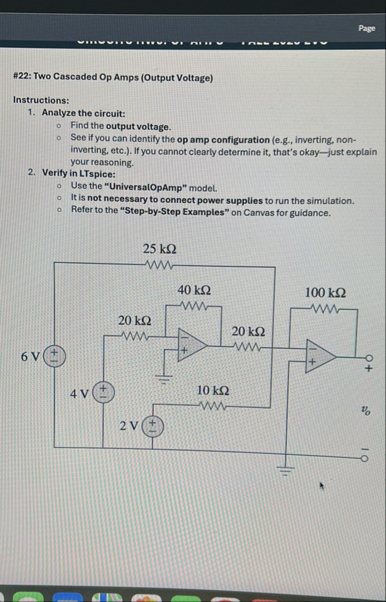 Pase#22: Two Cascaded Op Amps (Output | Chegg.com