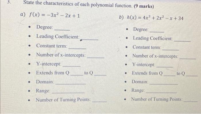 Solved 3. State the characteristics of each polynomial | Chegg.com