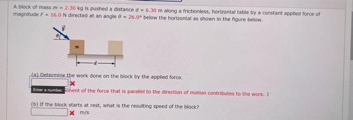 Solved A block of mass m=2.30 kg is pushed a distance d=6.30 | Chegg.com