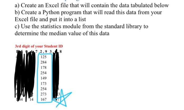 Solved a) Create an Excel file that will contain the data | Chegg.com