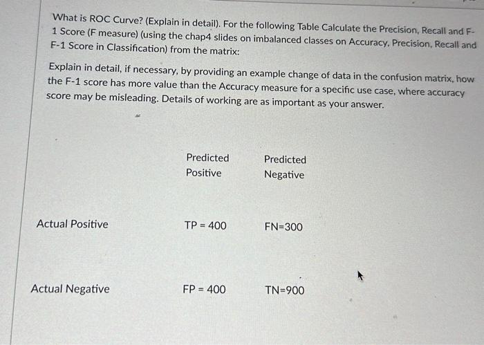 Solved What is ROC Curve? (Explain in detail). For the | Chegg.com