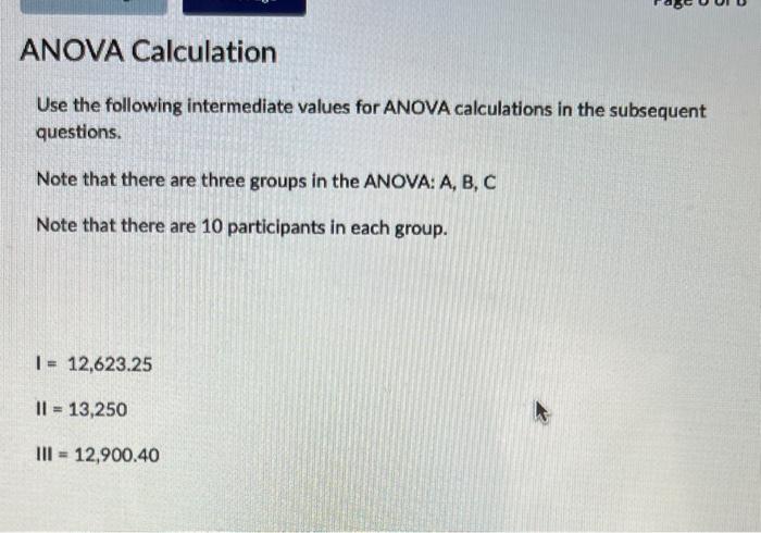 ANOVA Calculation Use the following intermediate | Chegg.com