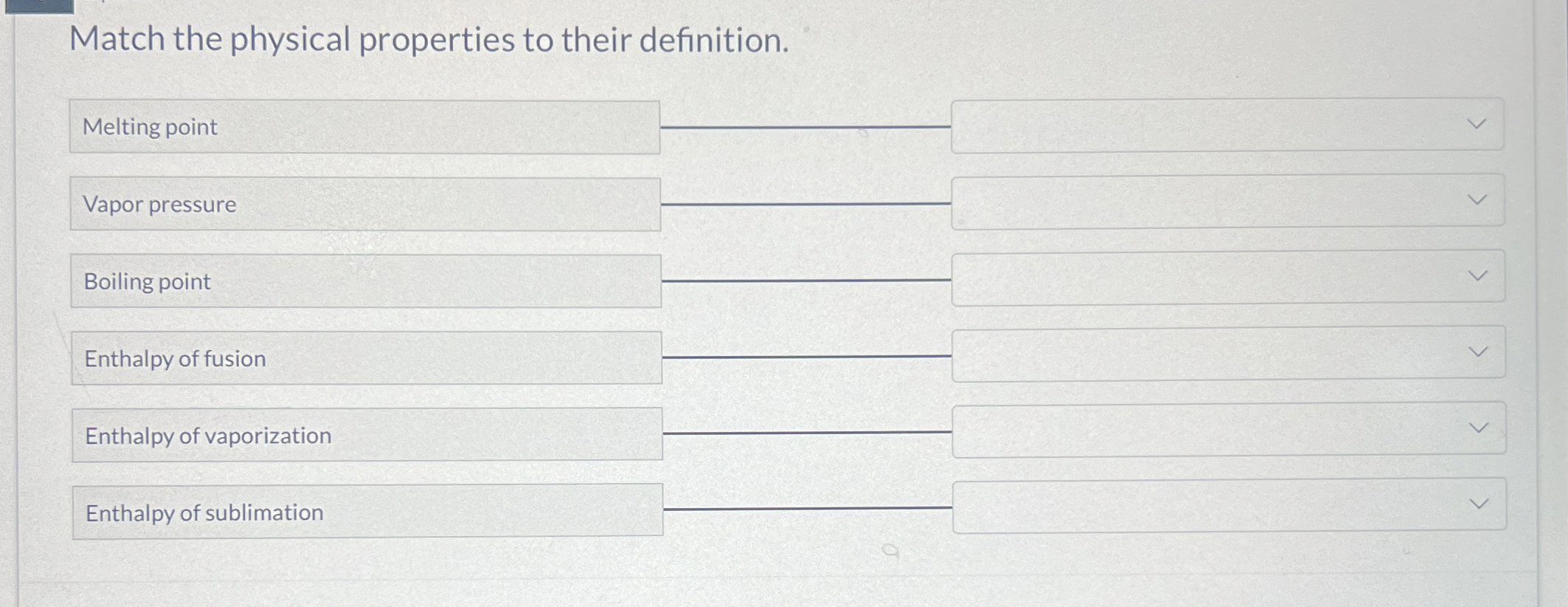 Solved Match the physical properties to their | Chegg.com