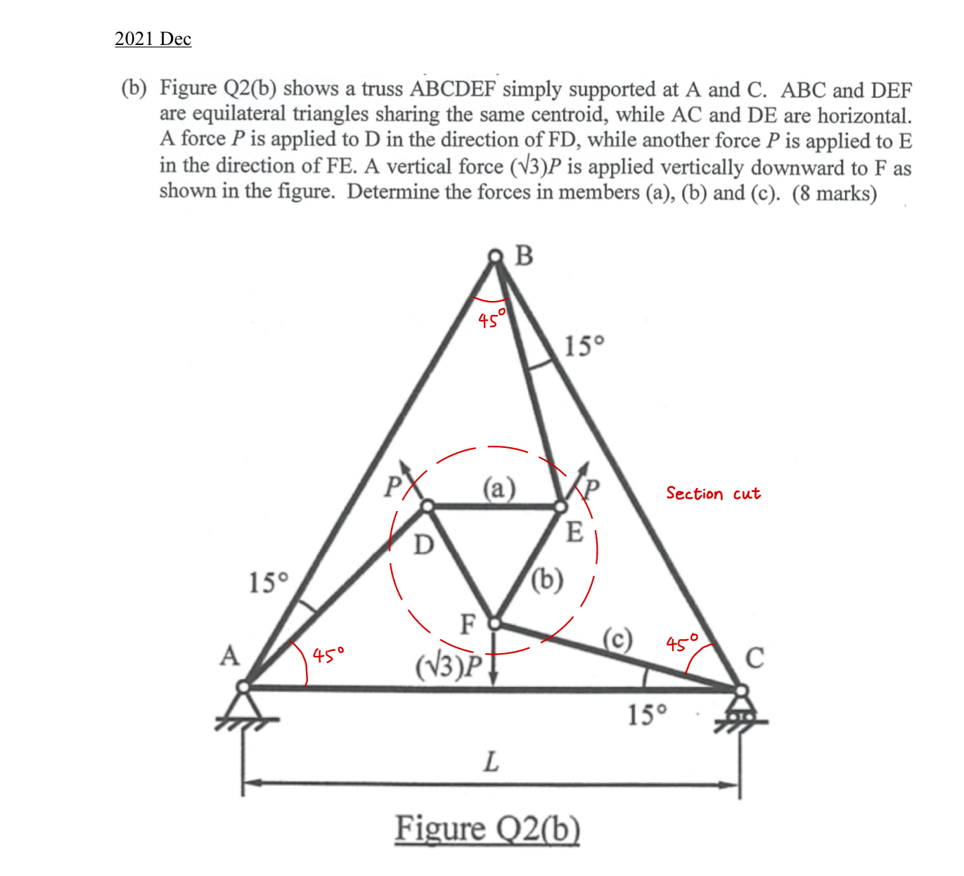 Solved Figure Q2(b) ﻿shows a truss ABCDEF simply supported | Chegg.com
