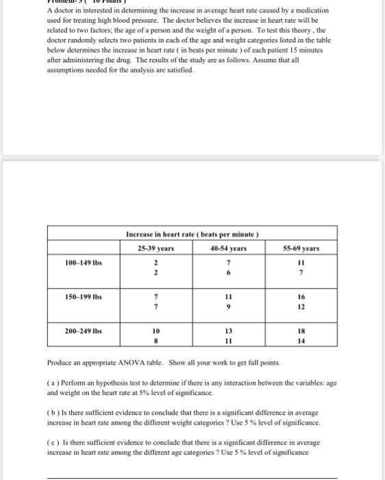Solved A doctor in interested in determining the increase in | Chegg.com