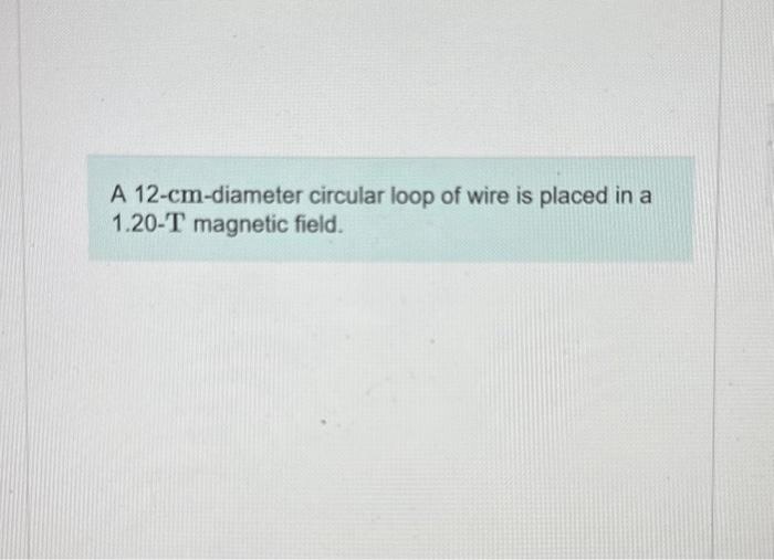 Solved A 12-cm-diameter circular loop of wire is placed in a | Chegg.com