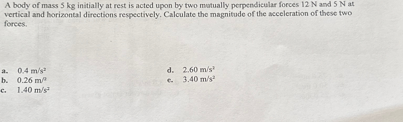 Solved A body of mass 5kg ﻿initially at rest is acted upon | Chegg.com
