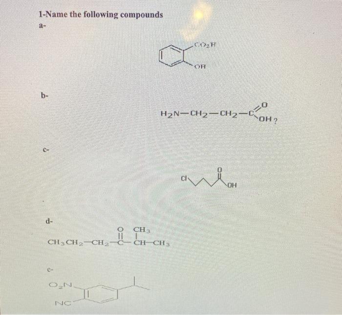 Solved 1-Name the following compounds a- COH ♡ OH b- | Chegg.com