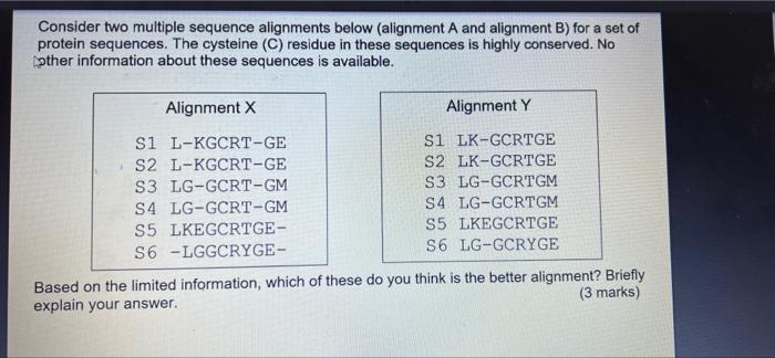 Solved Consider two multiple sequence alignments below | Chegg.com