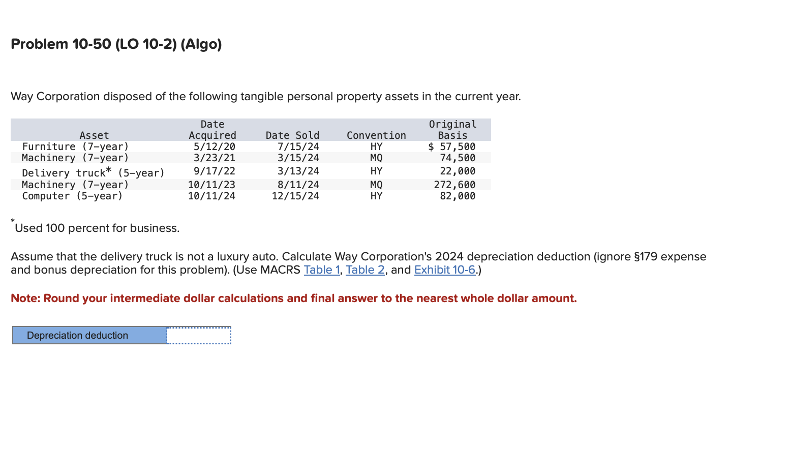 Solved Problem 10-50 (LO 10-2) (Algo)Way Corporation | Chegg.com