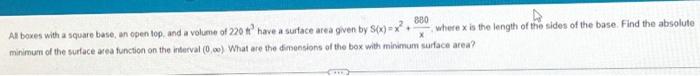 Solved As boxes with a square base, an open lop, and a | Chegg.com