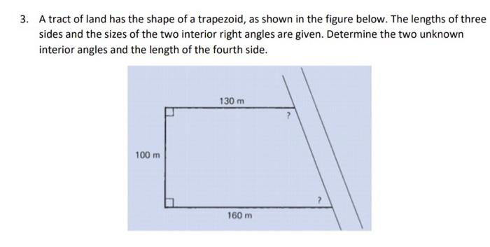Solved 3. A tract of land has the shape of a trapezoid, as | Chegg.com