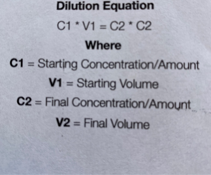 Solved Diluting 10ng/L Extract to 1ng/ul C1V1 = C2 V2 Where | Chegg.com