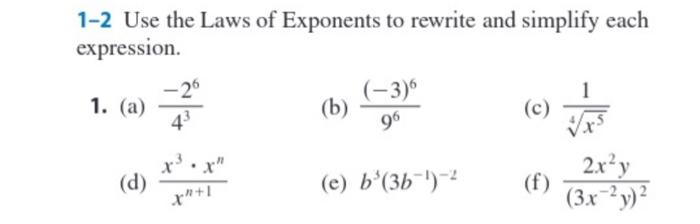 Solved 1-2 Use the Laws of Exponents to rewrite and simplify | Chegg.com