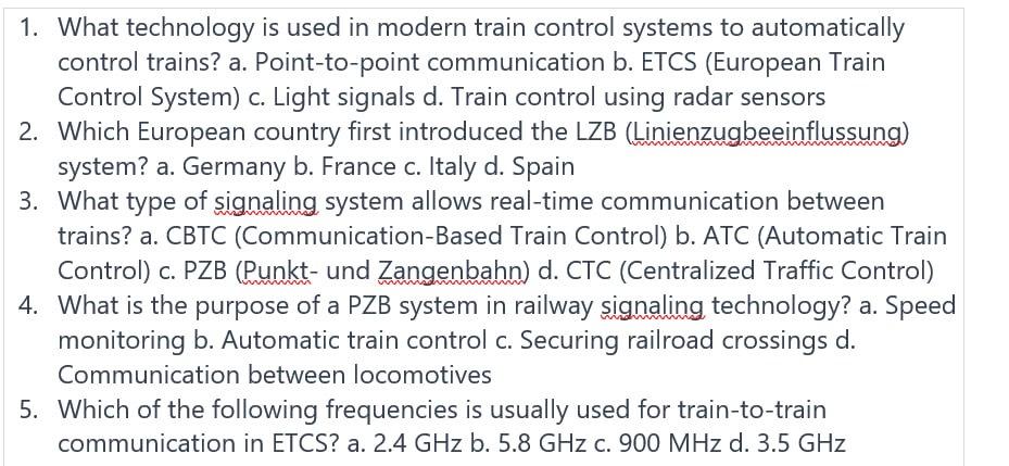 Solved 1.What technology is used in modern train control | Chegg.com