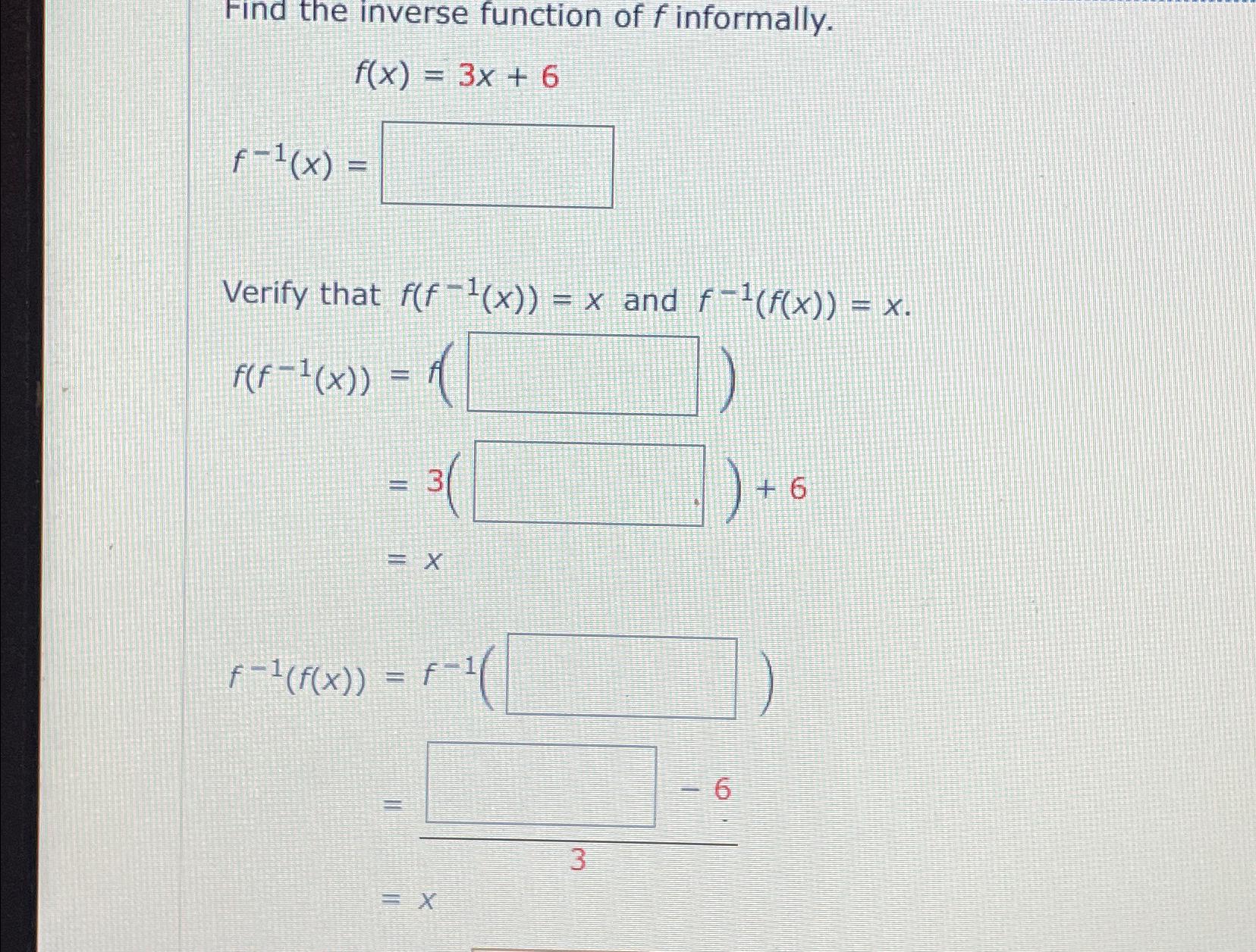 Solved Find the inverse function of f | Chegg.com