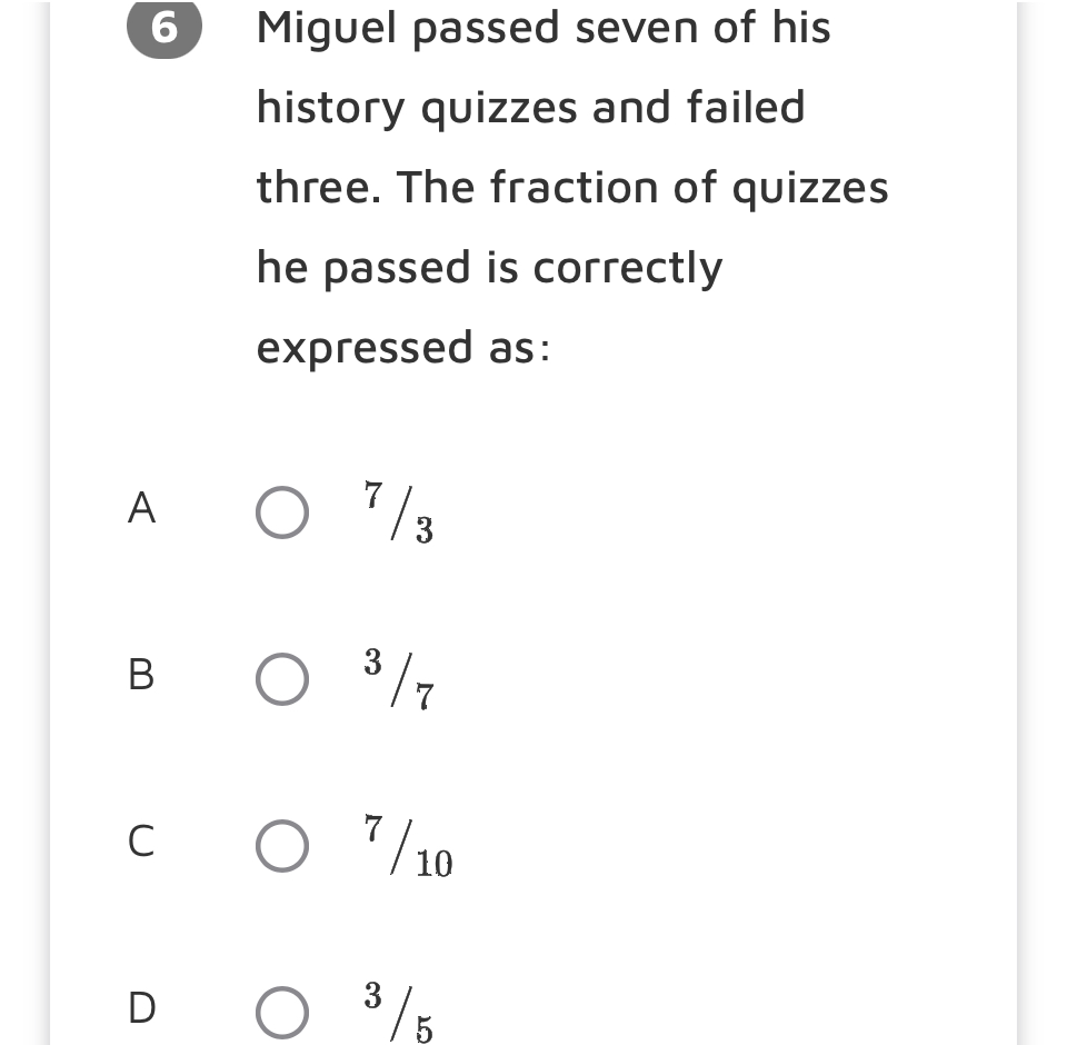 Solved 6 ﻿Miguel passed seven of his history quizzes and | Chegg.com