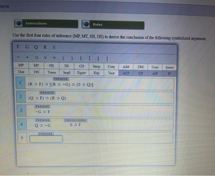 Solved Use the first four rules of inference (MPMT, ) to | Chegg.com