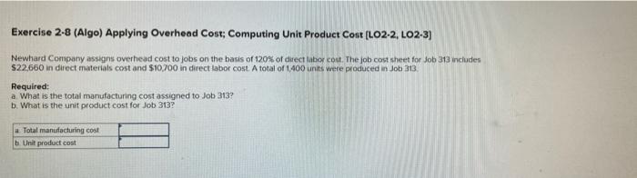 Solved Exercise 2-8 (Algo) Applying Overhead Cost; Computing | Chegg.com
