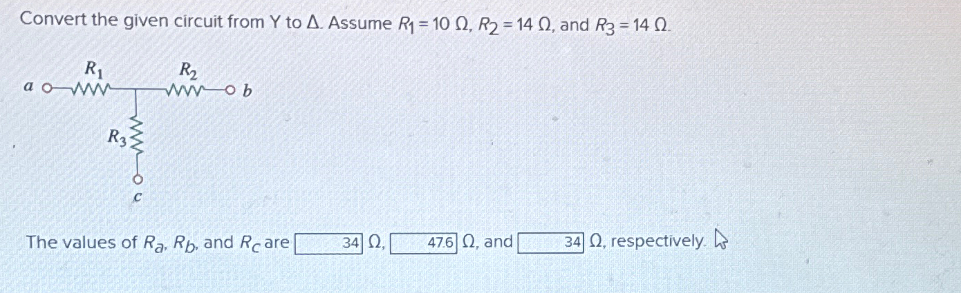 Solved Convert the given circuit from Y to /_(/). Assume | Chegg.com