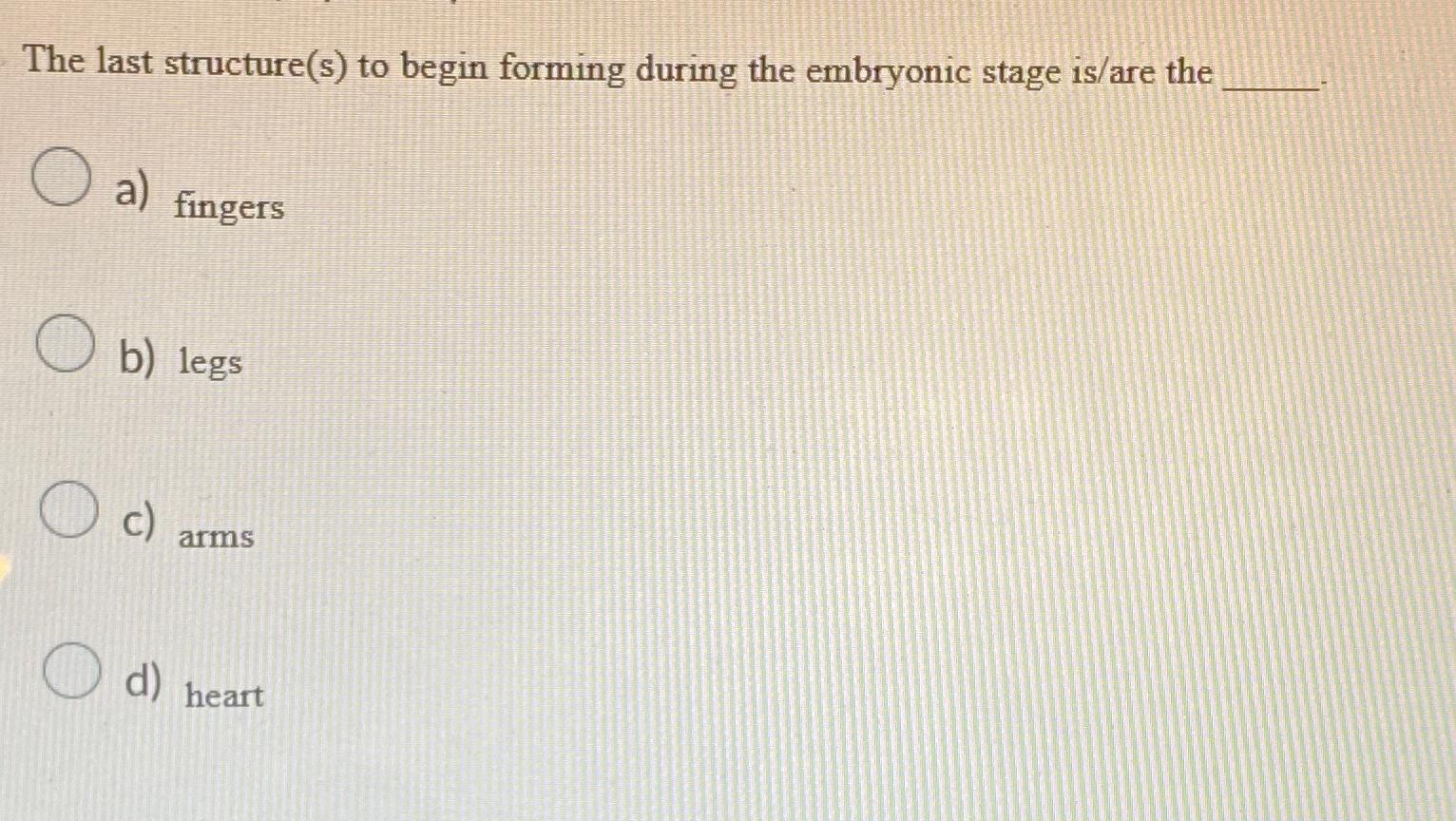 Solved The last structure(s) ﻿to begin forming during the | Chegg.com