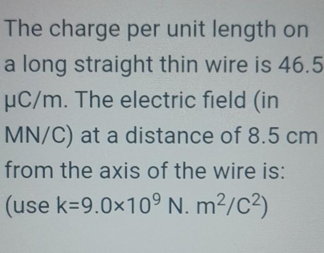 Solved The charge per unit length on a long straight thin | Chegg.com