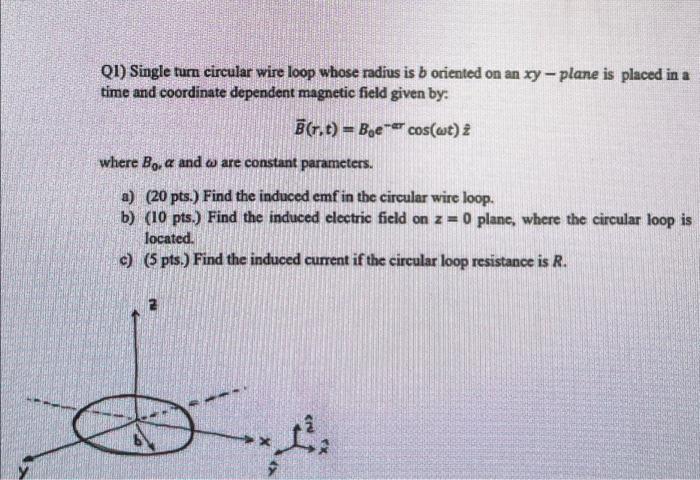 Solved QI) Single turn circular wire loop whose radius is b | Chegg.com