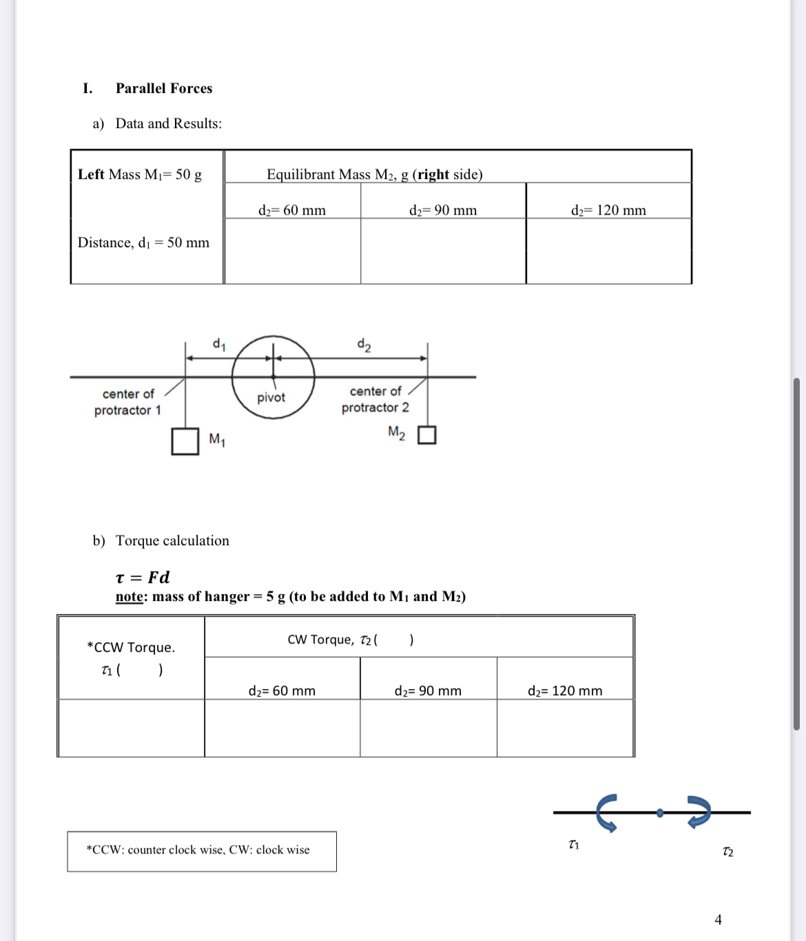 Solved I. Parallel Forcesa) ﻿Data and Results:\table[[Left | Chegg.com