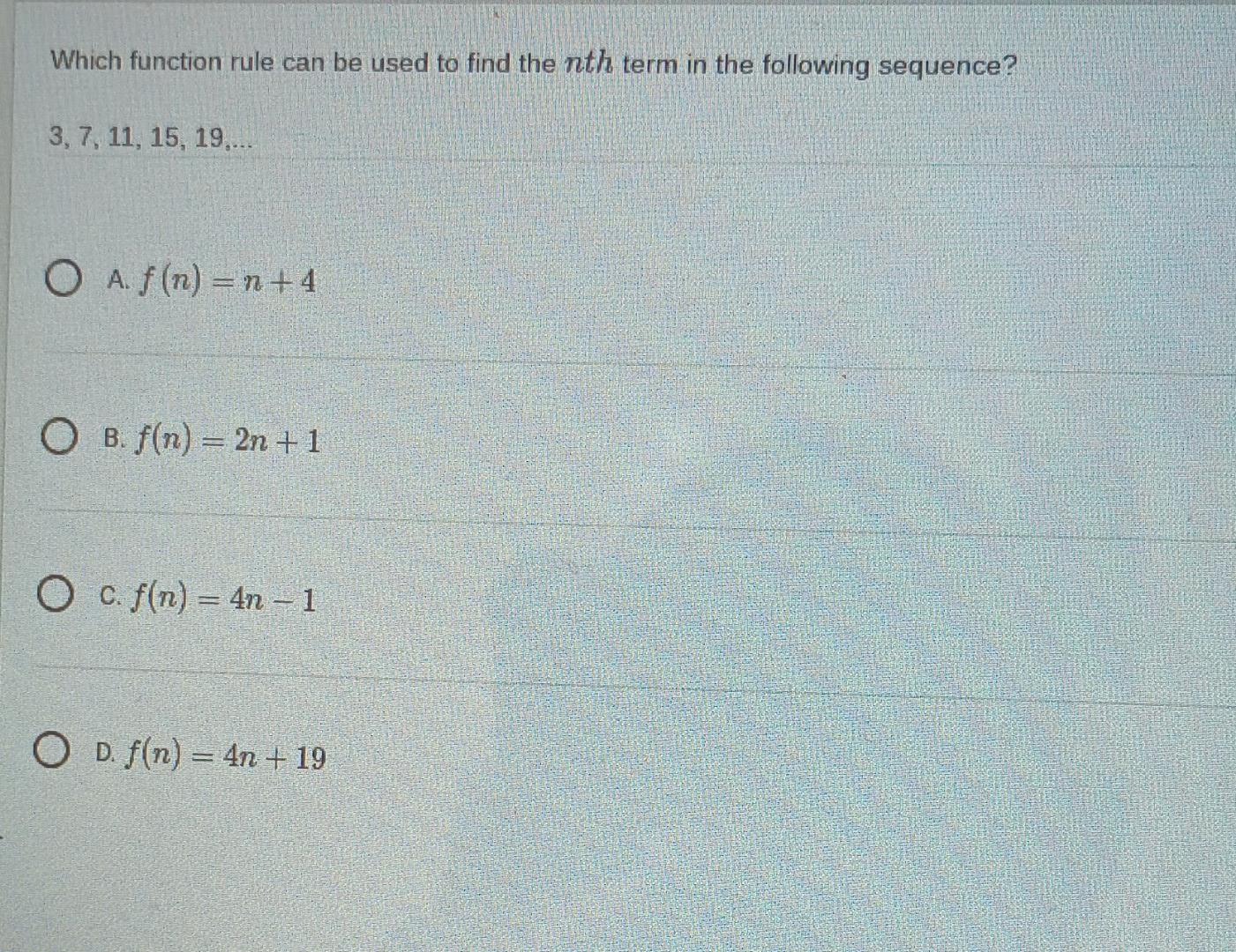 Solved Which function rule can be used to find the nth term | Chegg.com