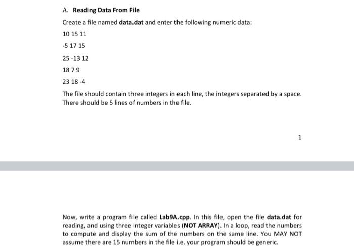 Solved A. Reading Data From File Create a file named | Chegg.com