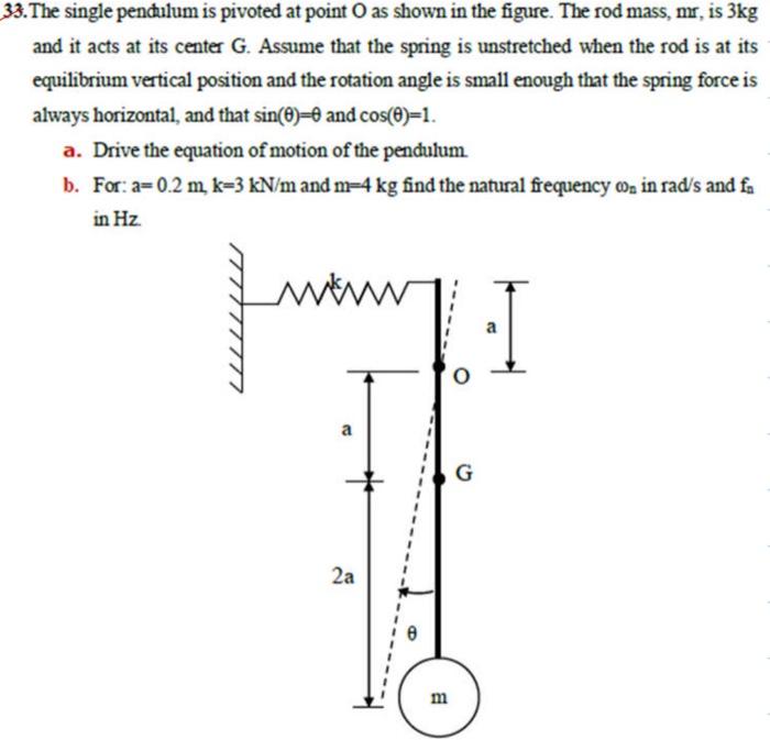 Solved 33. The single pendulum is pivoted at point O as | Chegg.com
