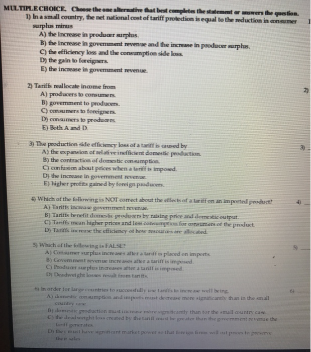 Solved MULTIPLE CHOICE. Choose the one alternative that best | Chegg.com