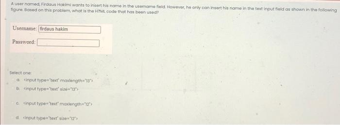 Solved A user named, Firdaus Hokimi wants to insert his name | Chegg.com