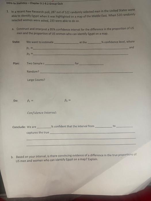 Solved Intro to Statistics - Chapter 9.1 .9 .2 Group Quix 1. | Chegg.com