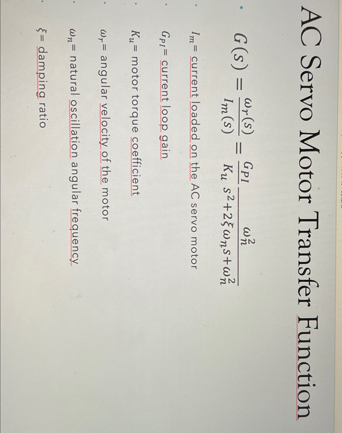 Solved Make block diagram for this transfer functionAC Servo | Chegg.com