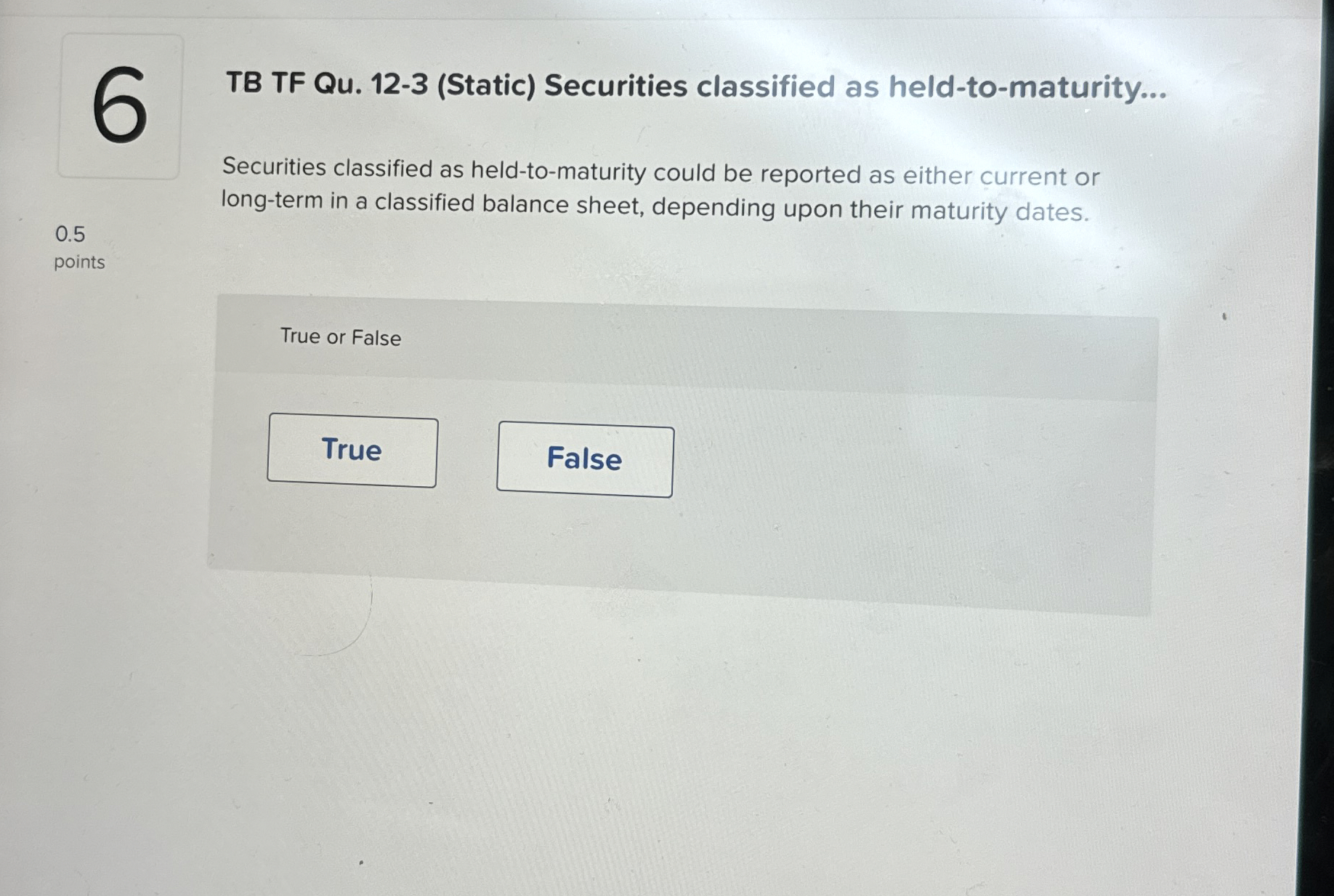 Solved TB TF Qu. 12-3 (Static) ﻿Securities classified as | Chegg.com