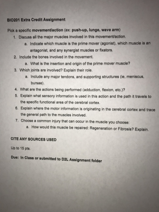 BIO 201 Extra Credit Assignment Pick a specific | Chegg.com