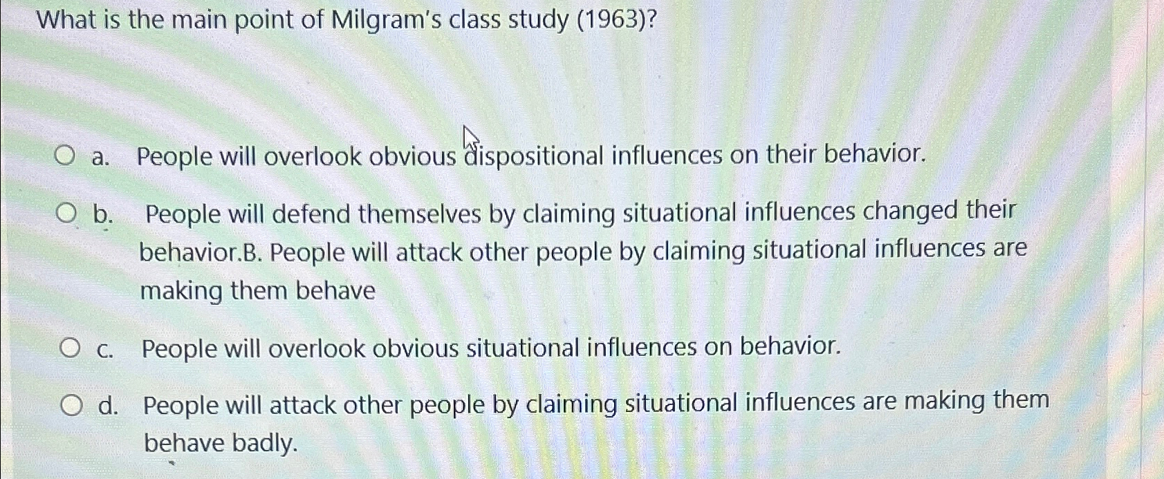 Solved What is the main point of Milgram's class study | Chegg.com