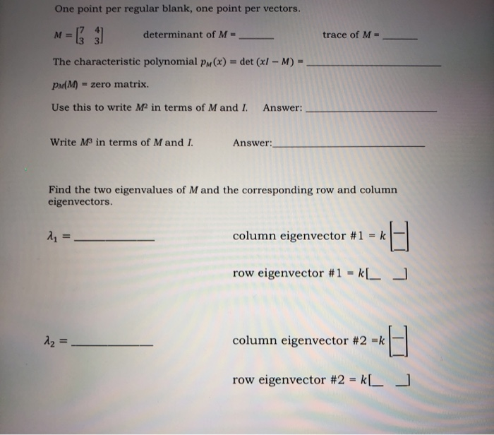 Solved One point per regular blank, one point per vectors M | Chegg.com