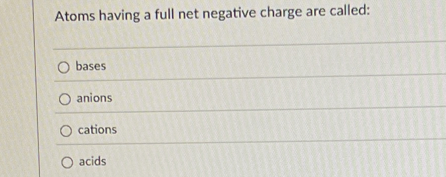 Solved Atoms having a full net negative charge are | Chegg.com