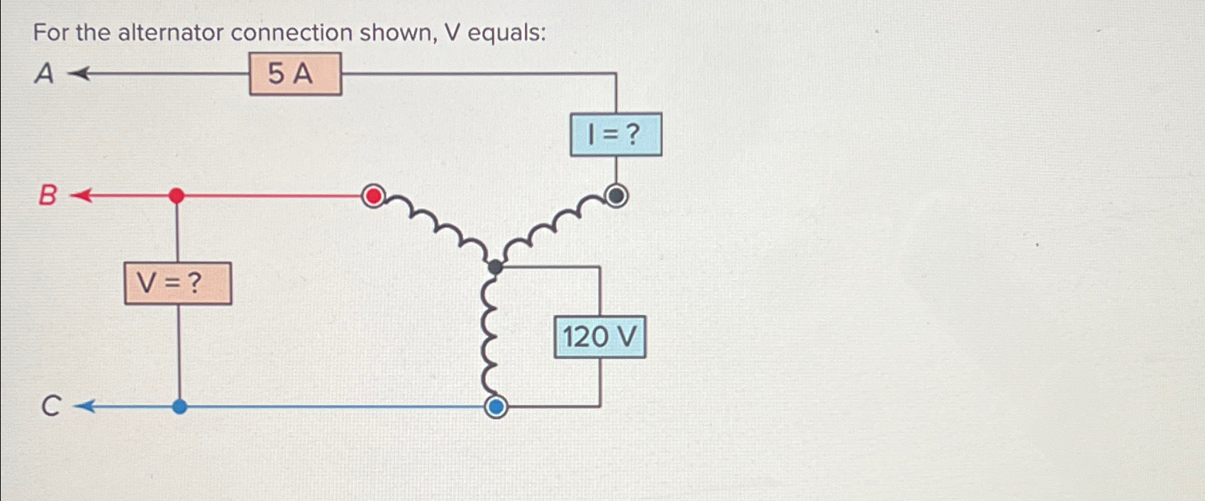 Solved For the alternator connection shown, V ﻿equals: | Chegg.com