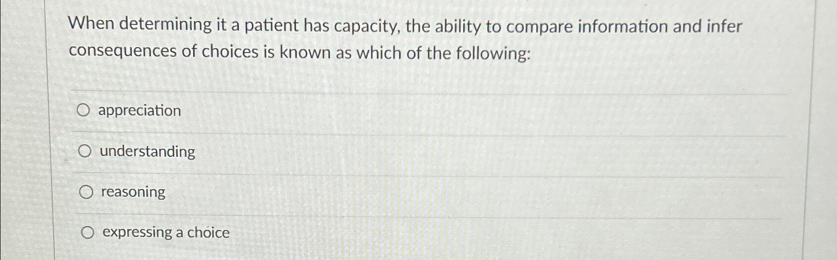 Solved When determining it a patient has capacity, the | Chegg.com