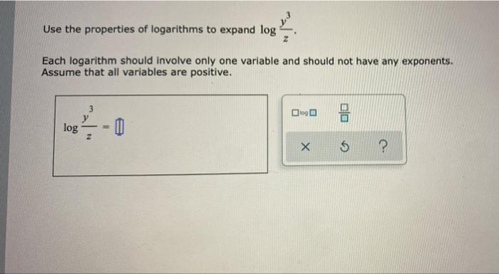 Solved Use the properties of logarithms to expand log Each | Chegg.com
