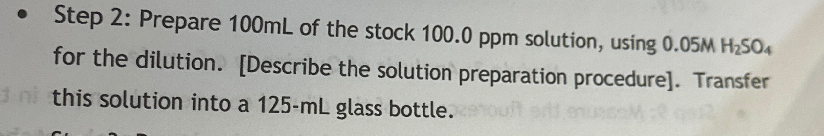 Solved Step 2: Prepare 100mL ﻿of the stock 100.0ppm | Chegg.com