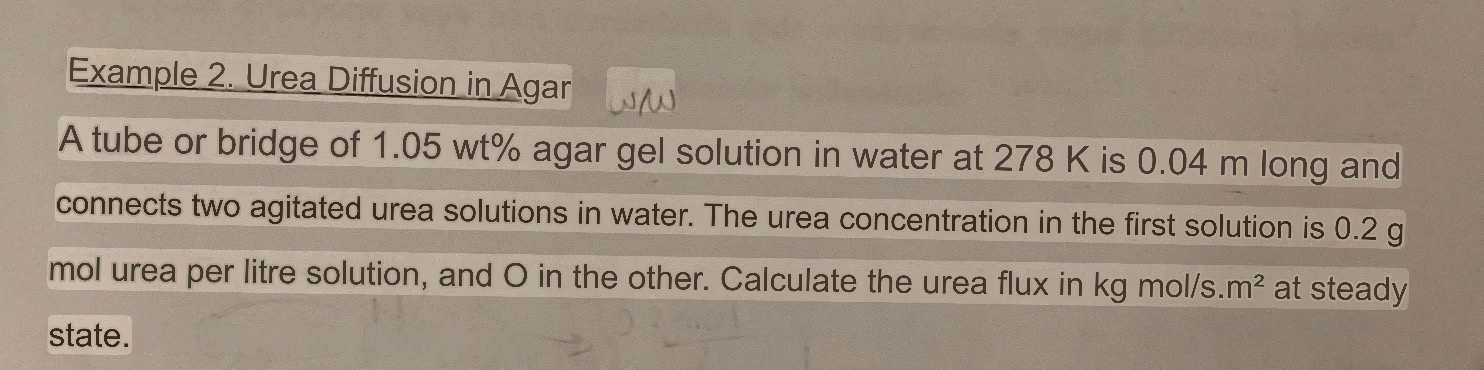 Solved Example 2. ﻿Urea Diffusion in AgarA tube or bridge of | Chegg.com