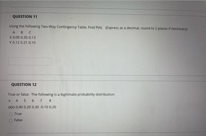 Solved QUESTION 11 Using the following Two-Way Contingency | Chegg.com