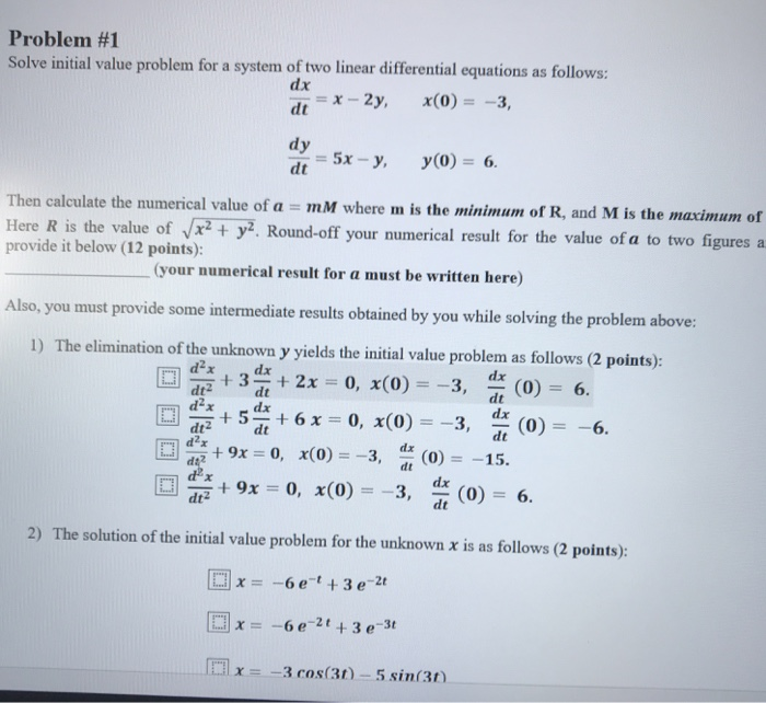 Solved Problem #1 Solve initial value problem for a system | Chegg.com